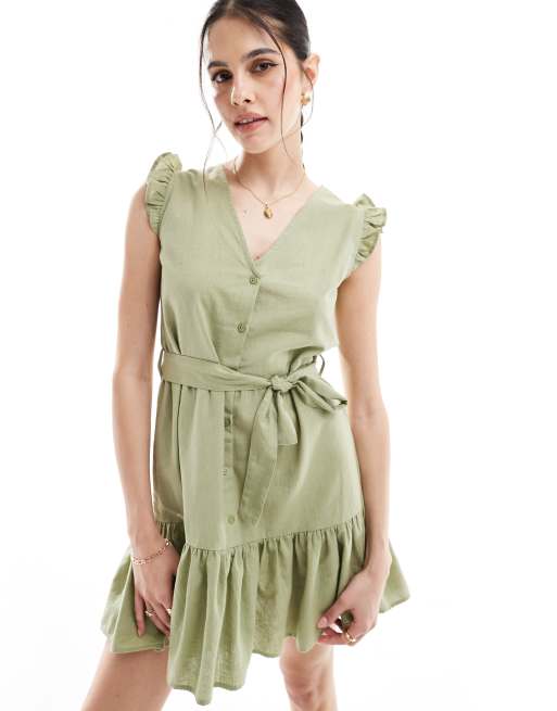 Threadbare linen blend mini dress pistachio green | ASOS