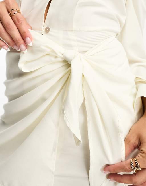 Threadbare linen look tie side mini dress in off white | ASOS