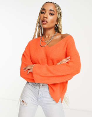 Threadbare – Lockerer Pullover mit V-Ausschnitt in Orange | ASOS