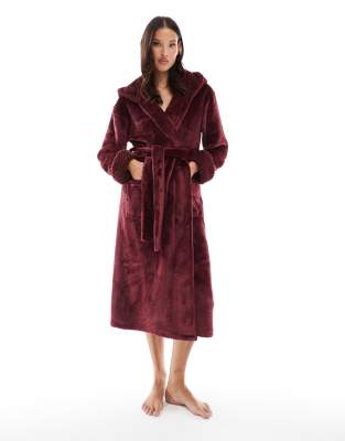 Threadbare long fluffy dressing gown in fig | ASOS