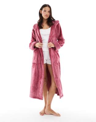 Threadbare long fluffy dressing gown in pink | ASOS