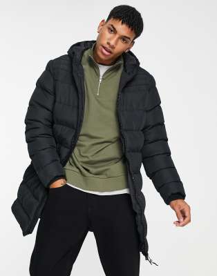 Threadbare Longline Funnel Neck Puffer Jacket In Black | ModeSens