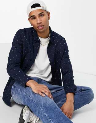 Threadbare long sleeve pattern shirt in navy | ASOS