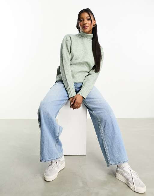 Threadbare Lucie roll neck oversized jumper in sage green | ASOS