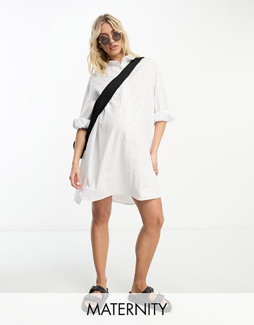 Threadbare Maternity Sheila mini shirt dress in white | ASOS Threadbare Maternity Sheila mini shirt dress in white | ASOS