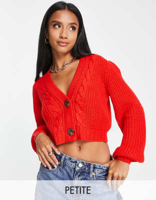 Threadbare Petite Clove cable knit cardigan in red | ASOS
