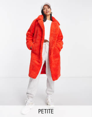 Threadbare Petite oversized longline borg coat in red | ASOS