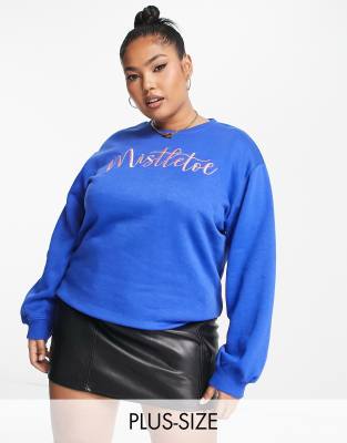 Threadbare Plus Christmas embroidered sweater in blue | ASOS