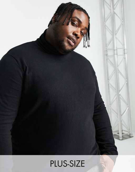 Threadbare Plus Cotton Roll Neck Sweater In Black Asos