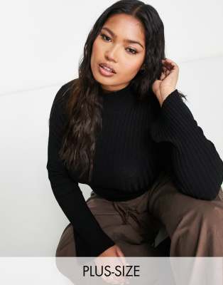 Threadbare Plus Ellie split sleeve sweater in black | ASOS