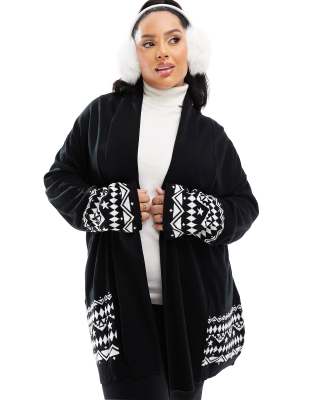 Threadbare Plus Ski shawl wrap cardigan in monochrome | ASOS