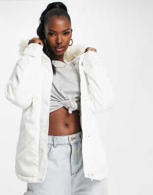 Threadbare – Pop – Parka-Jacke mit Kunstpelzbesatz in Weiß | ASOS