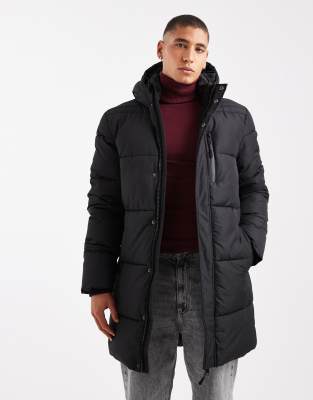 Threadbare puffer coat with hood in black | ASOS