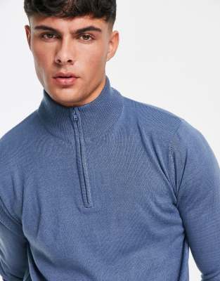 Threadbare - Pull doux avec col cheminée zippé - Bleu jean | ASOS