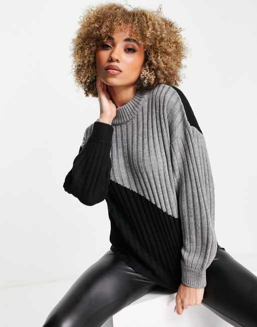 Threadbare - Rachel - Pull color block à col montant - Gris | ASOS