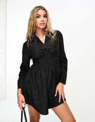 Threadbare - Robe chemise froncée à la taille en popeline - Noir | ASOS