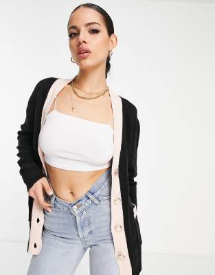 Threadbare Robyn oversized cardigan with faux pearl buttons in black | ASOS
