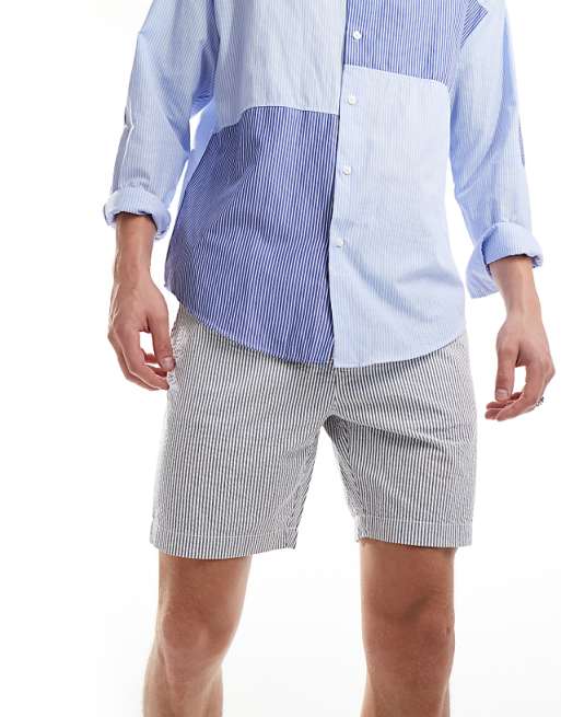 Threadbare seersucker stripe shorts in white & blue | ASOS Threadbare seersucker stripe shorts in white & blue | ASOS