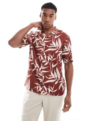 Threadbare short sleeve printed revere collar shirt in rust | ASOS