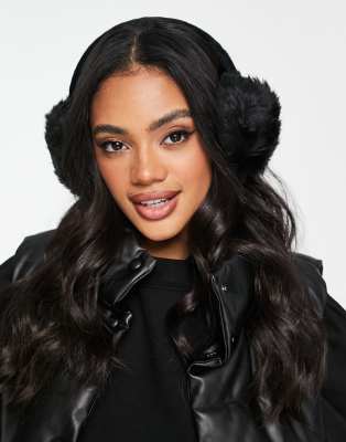 Threadbare Ski faux fur ear muff in black | ASOS