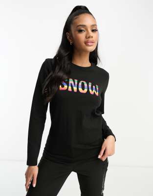Threadbare Ski printed snow base layer long sleeve top in black | ASOS