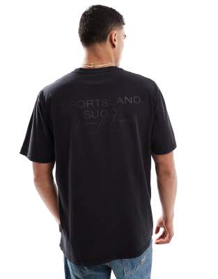 Threadbare - Sort T-shirt med rund hals og print på ryggen i kraftigt ...