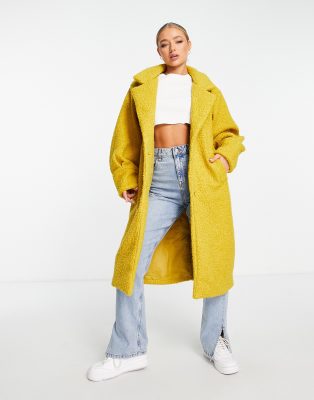 Threadbare Sunflower boucle oversized coat in mustard | ASOS