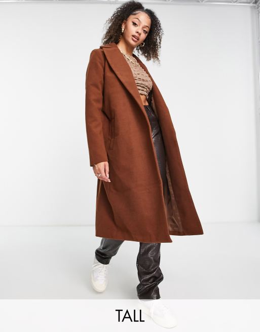 Threadbare Tall Chai belted formal coat in chocolate brown | ASOS