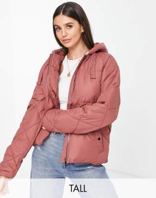Threadbare Tall Papaya quilted arm puffer jacket in dark rose | ASOS