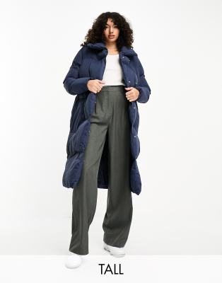 Threadbare Tall Treacle shawl collar oversized puffer coat in navy | ASOS