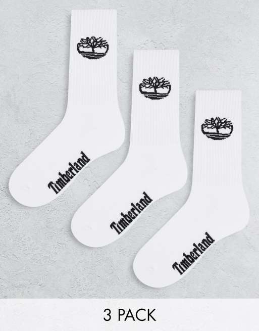 Timberland 3 pack core double logo sock in white | ASOS