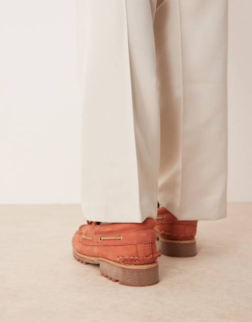 Timberland Authentic 3 eye boat shoe in pastel red | ASOS