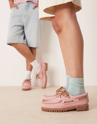Timberland Authentic 3 eye boat shoes in pastel pink | ASOS