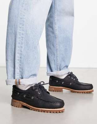 Timberland Authentics 3 eye classic boat shoes in navy | ASOS