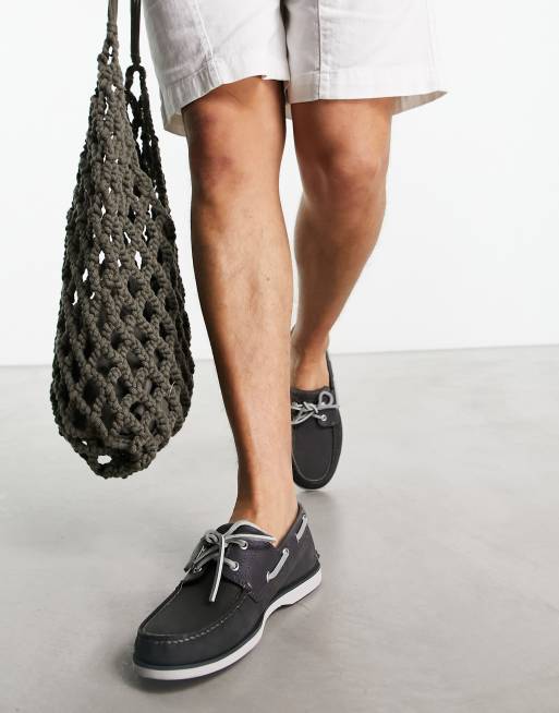 Timberland – Klassische Leder-Bootsschuhe in Dunkelgrau mit 2 Ösen | ASOS