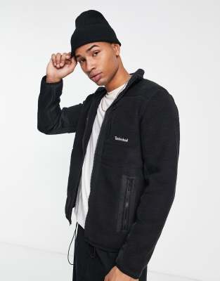 Timberland – Mix Media – Jacke aus Sherpa-Fleece in Schwarz | ASOS
