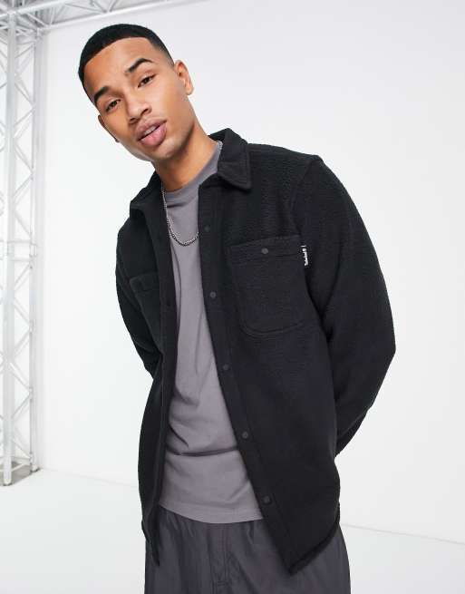 Timberland Progressive Utility sherpa overshirt in black | ASOS
