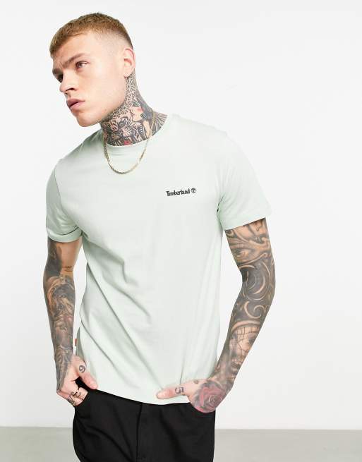 Timberland small logo script t-shirt in green | ASOS