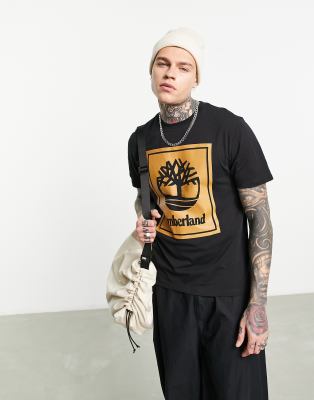 Timberland stack box logo t-shirt in black | ASOS