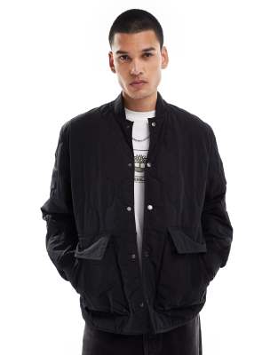 Timberland water repellent quilted bomber jacket in black | ASOS