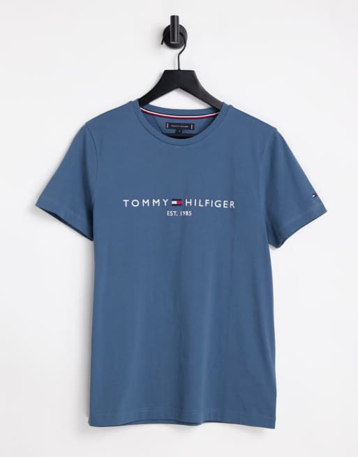 Tommy Hilfiger Flag Logo T Shirt In Charcoal Grey Asos