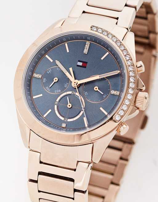 Tommy Hilfiger - Montre-bracelet pour femme avec cadran bleu - Doré ...