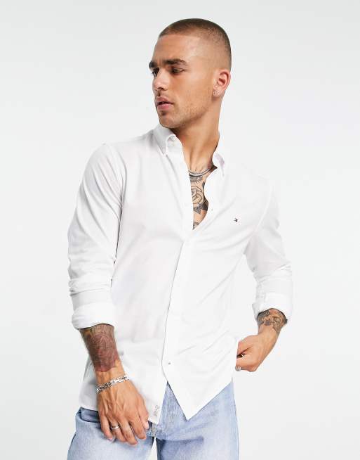 Tommy Hilfiger Schmal geschnittenes Pikee Polohemd aus Baumwollmix in WeiB mit 1985 Icon Logo WHITE