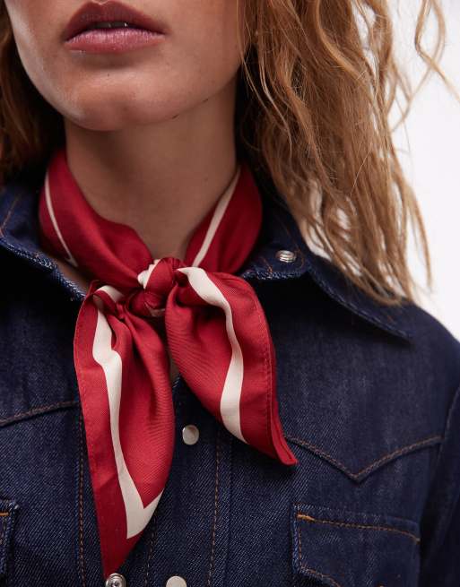 Tommy Hilfiger script logo square neckerchief satin scarf in red | ASOS