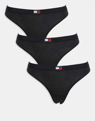 Tommy Hilfiger - Set van 3 paar strings met logo in zwart | ASOS