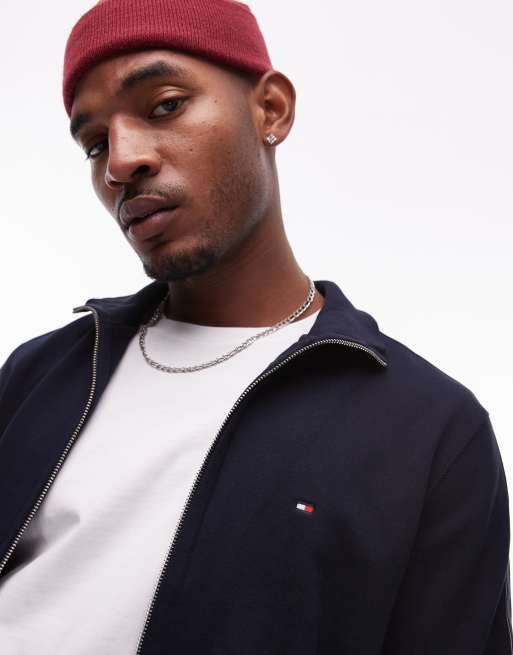 Tommy Hilfiger Sweatshirt in Marineblau mit farblich abgesetzten Streifen und durchgehendem ReiBverschluss