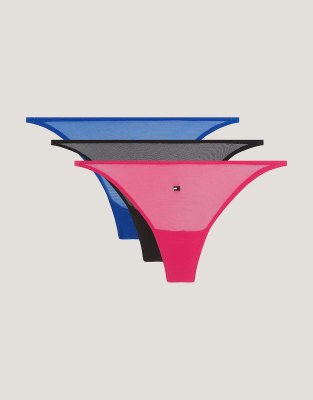 Tommy Jeans 3 pack high rise sheer thongs in Ultra Blue | ASOS