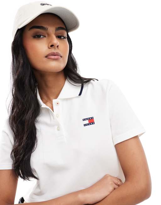 Tommy Jeans Boxy fit cropped polo shirt in white | ASOS