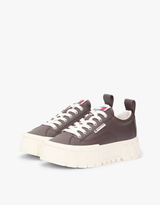 Tommy Jeans Cleat platform trainers with leather in brown | ASOS