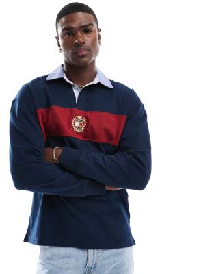 Tommy Jeans colourblock crest rugby top in navy | ASOS